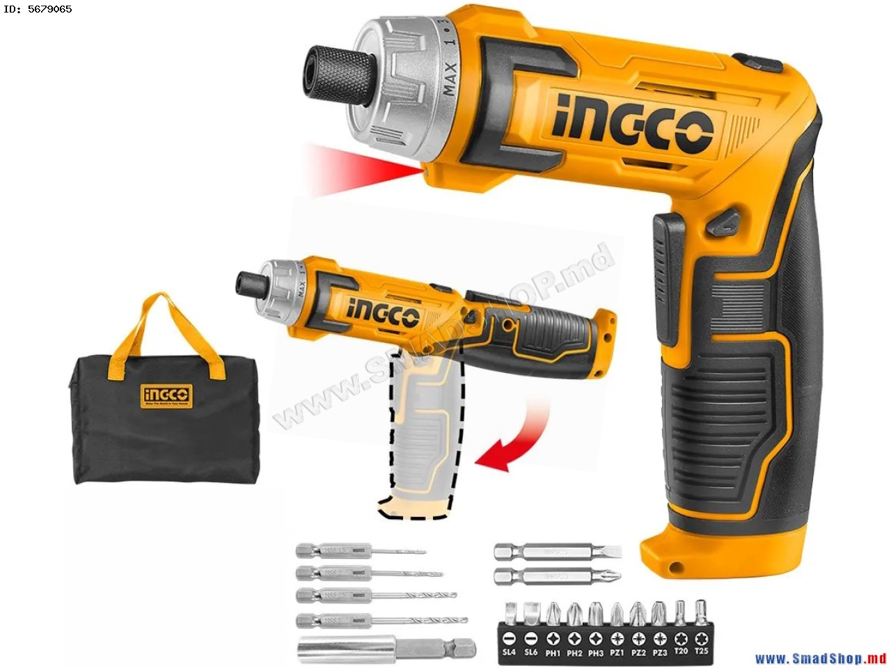 Отвертка аккумуляторная INGCO CSDLI0802 Industrial 8В, 6Нм, 1/4" в ...